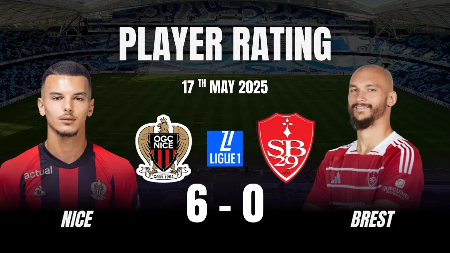 Nice vs Brest Player Ratings: Ligue 1, 17th May 2025